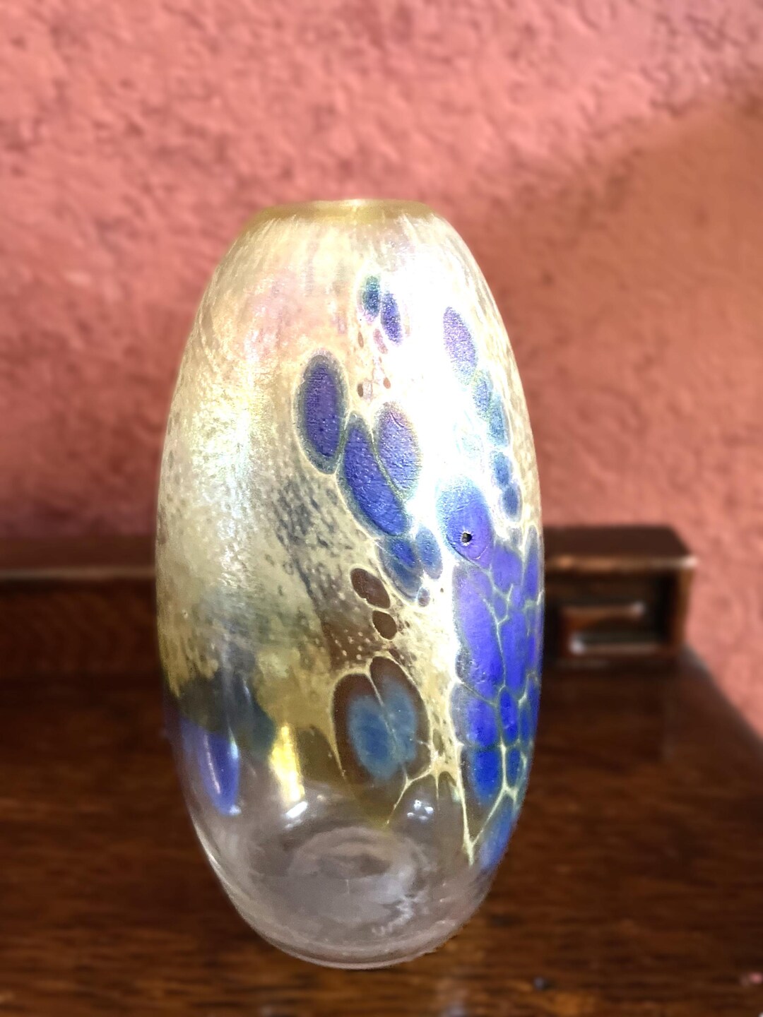 Vintage 1980 Signed Maytum Studios Blue Irridescent Vase, Oil Lamp - Etsy