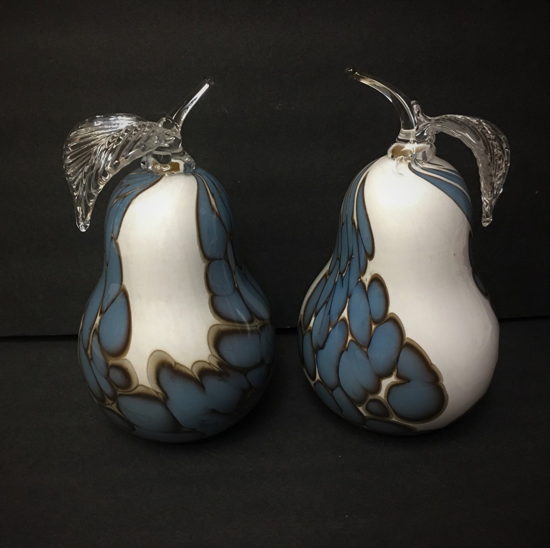 Vintage 1 Pair of Mouth Blown Glass Pears, Pebble Blue Amelia Art Glass ...