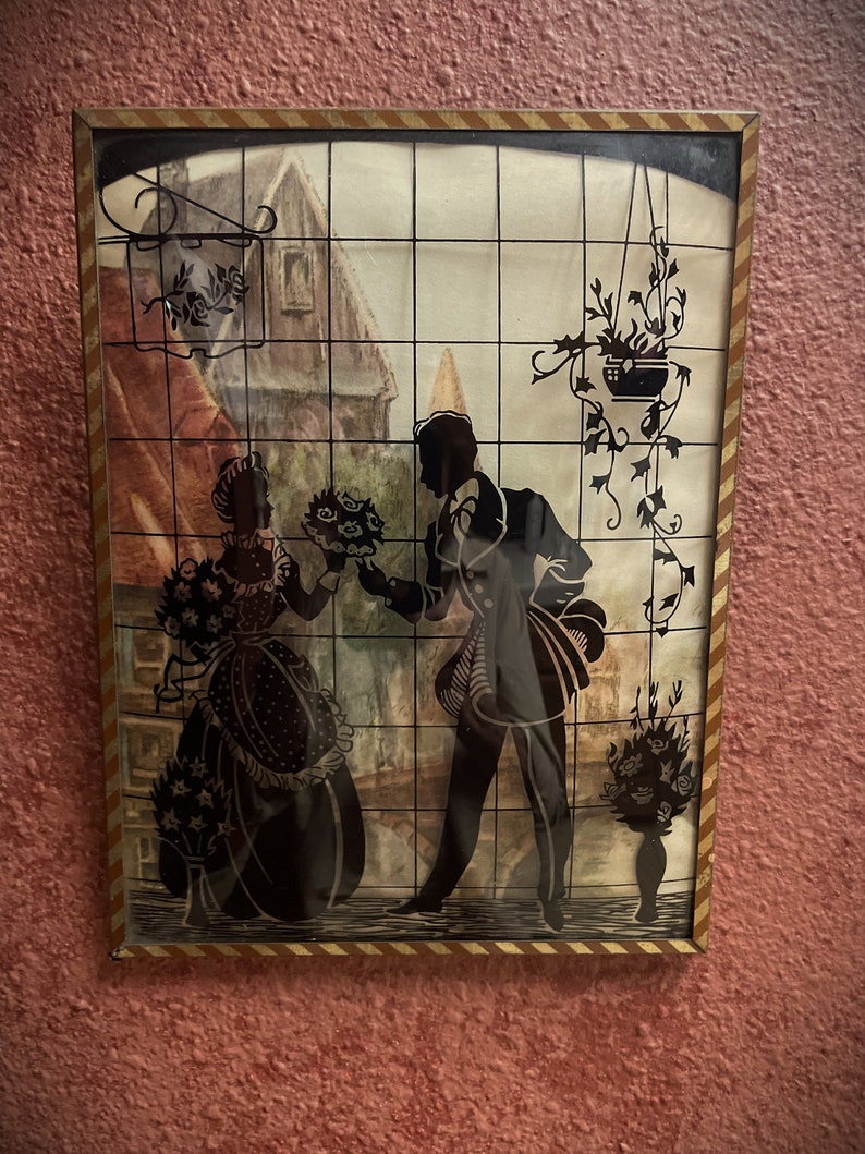Antique Victorian Reverse Shadow Painting Under Domed Convex Glass 1930 ...