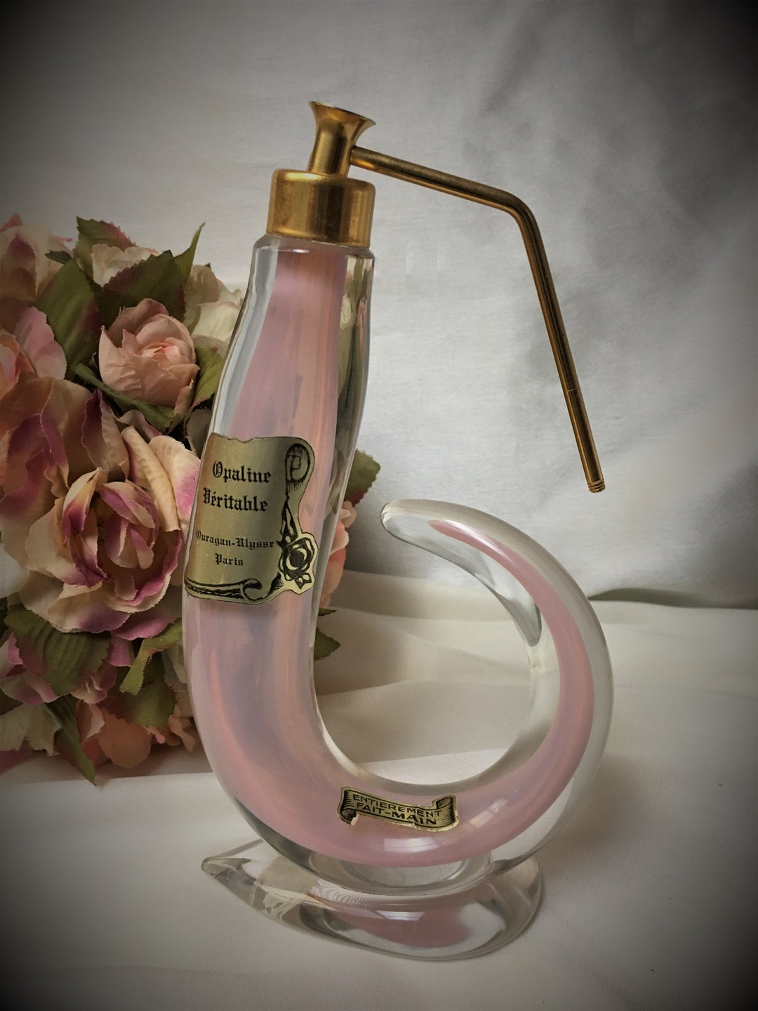 Perfume Atomizer Bottle, Pink Opaline Veritable, Hand Blown Art Glass ...