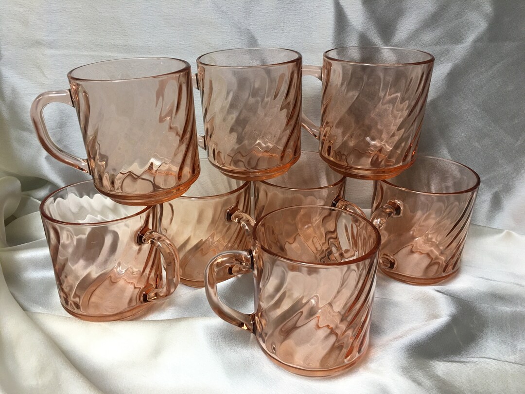 Pink Swirl Rosaline Arcoroc Mugs Made in France Set of Eight - Etsy