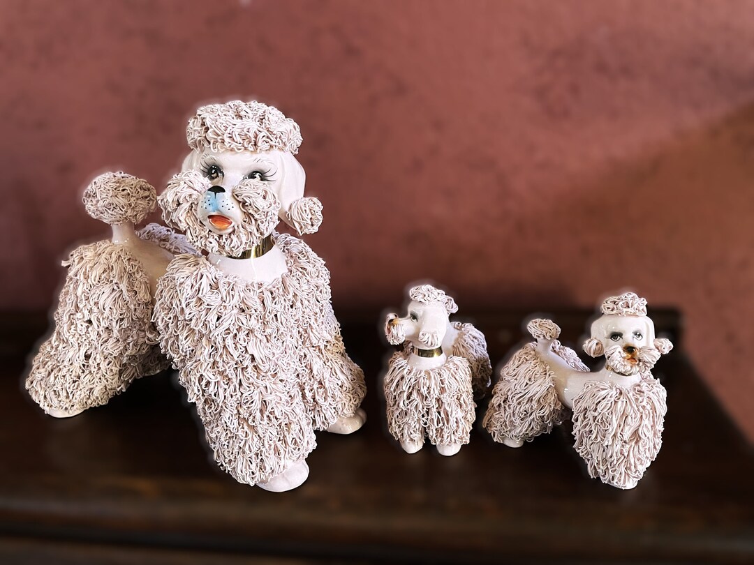 Large Spaghetti Poodle and Pups, Pink Vintage Ceramic Poodles, Perfect ...