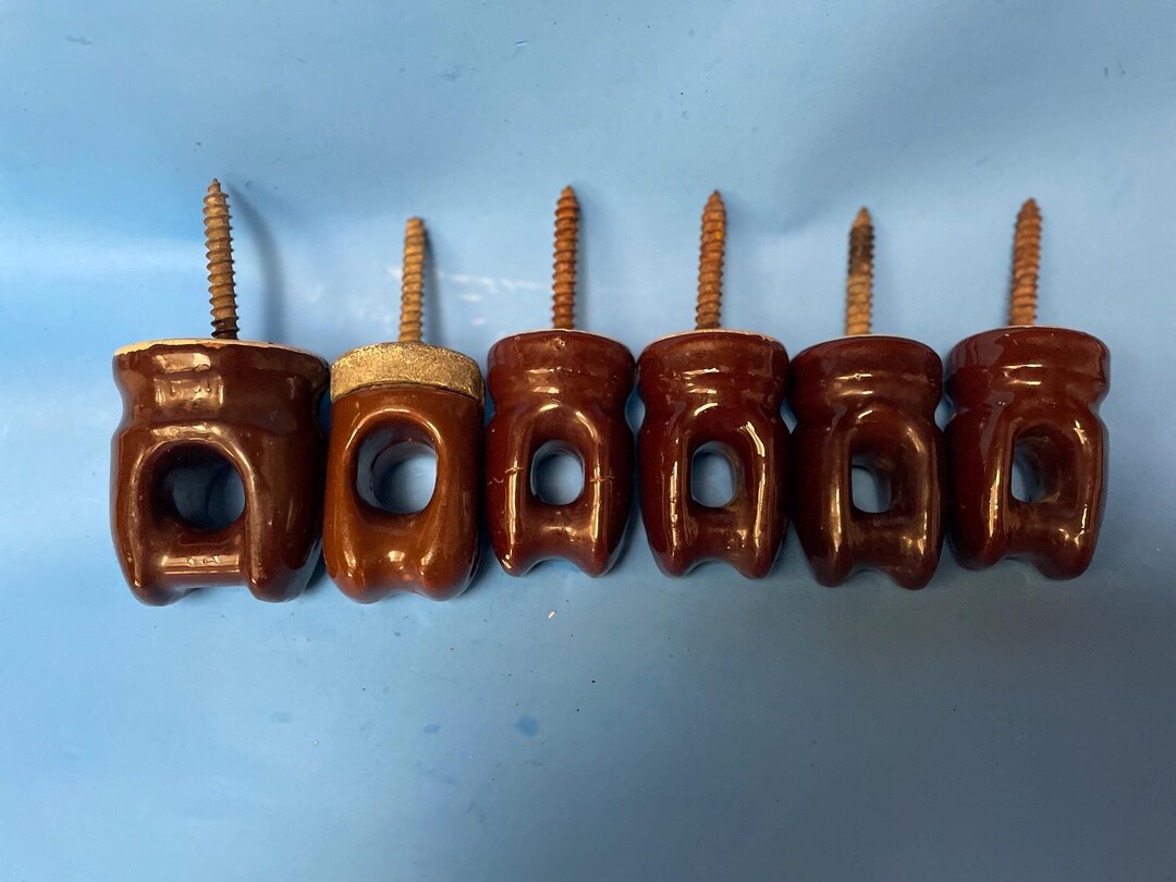 Vintage Brown Glazed Ceramic Insulators, Set of Six, Upcycle, Porcelain ...