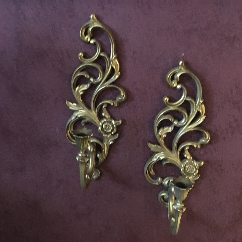 Syroco Candle Sconces Wall Art Gold Floral Mid Century | Etsy