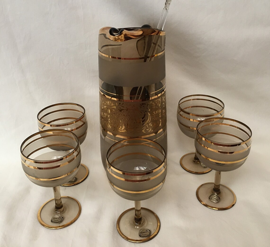Mid Century Bohemia Czech Crystal Cocktail Bar Set. Pitcher - Etsy