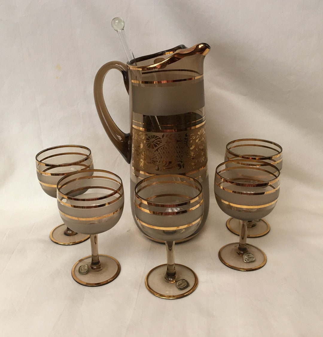 Mid Century Bohemia Czech Crystal Cocktail Bar Set. Pitcher, Drink ...