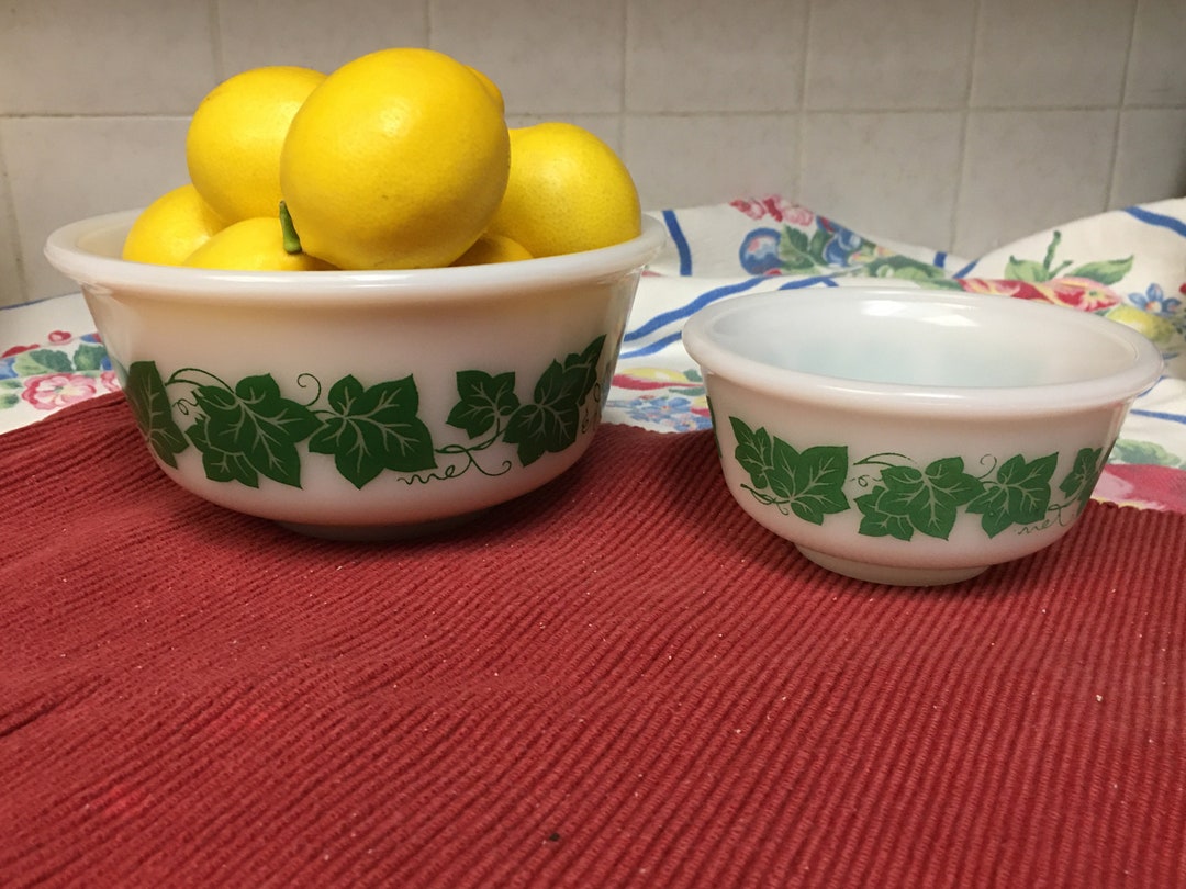 Vintage 50's Hazel Atlas Milk Glass Ivy Bowls Set of Two - Etsy