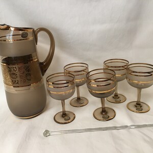 Mid Century Bohemia Czech Crystal Cocktail Bar Set. Pitcher, Drink ...