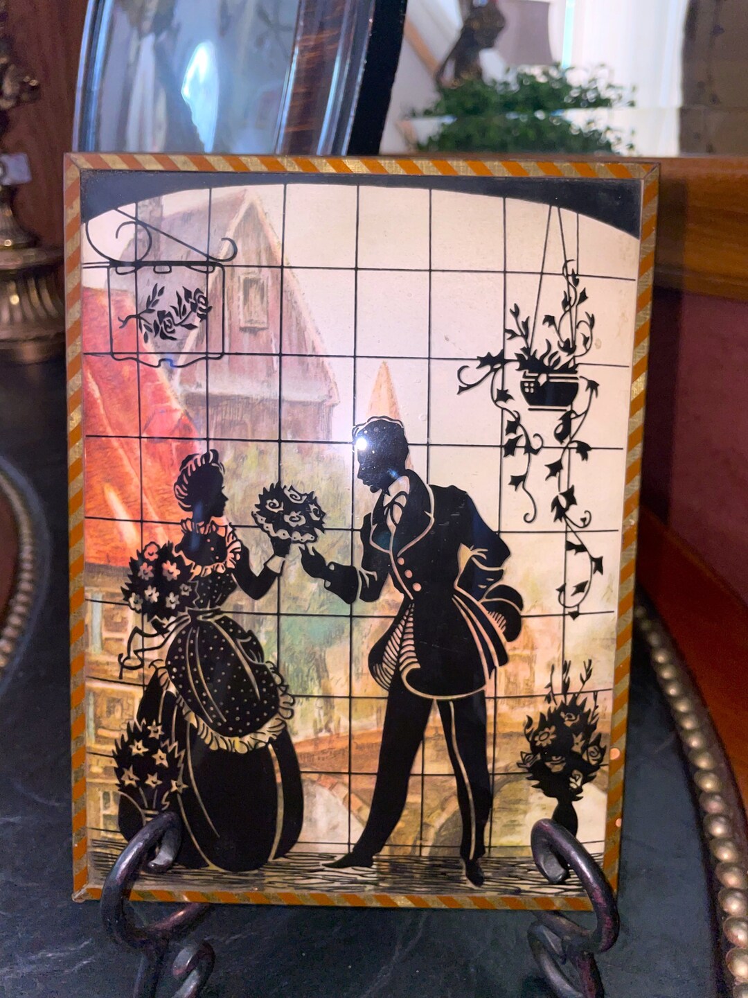 Antique Victorian Reverse Shadow Painting Under Domed Convex Glass 1930 ...