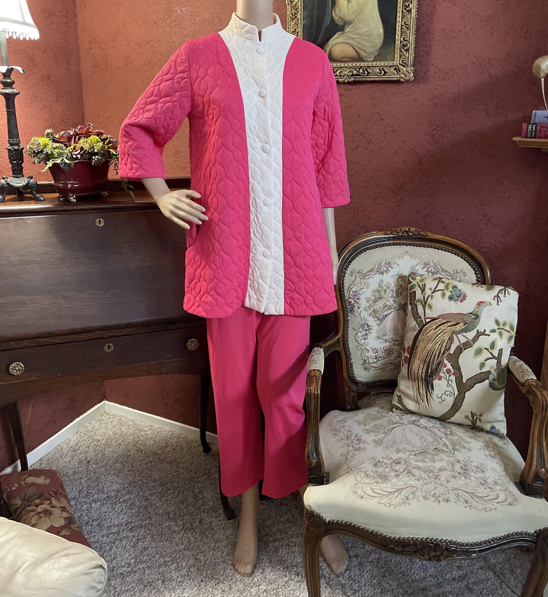 3 Piece MCM Vintage Robe,pajama Lounge Set, Pink Size 32 - Etsy