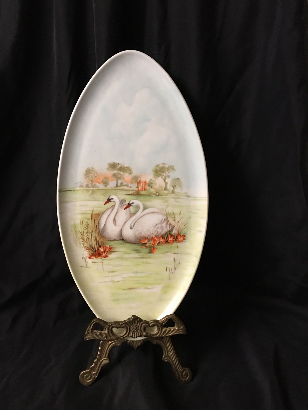 Alka Kunst Hand Painted Swan Plate, Oval Plate, Hang or Display on ...
