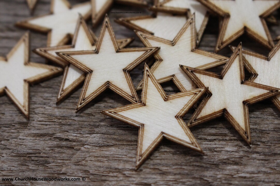 50 Pcs 1" Wood Stars With Border – Unfinished Birch Blanks – DIY Craft ...