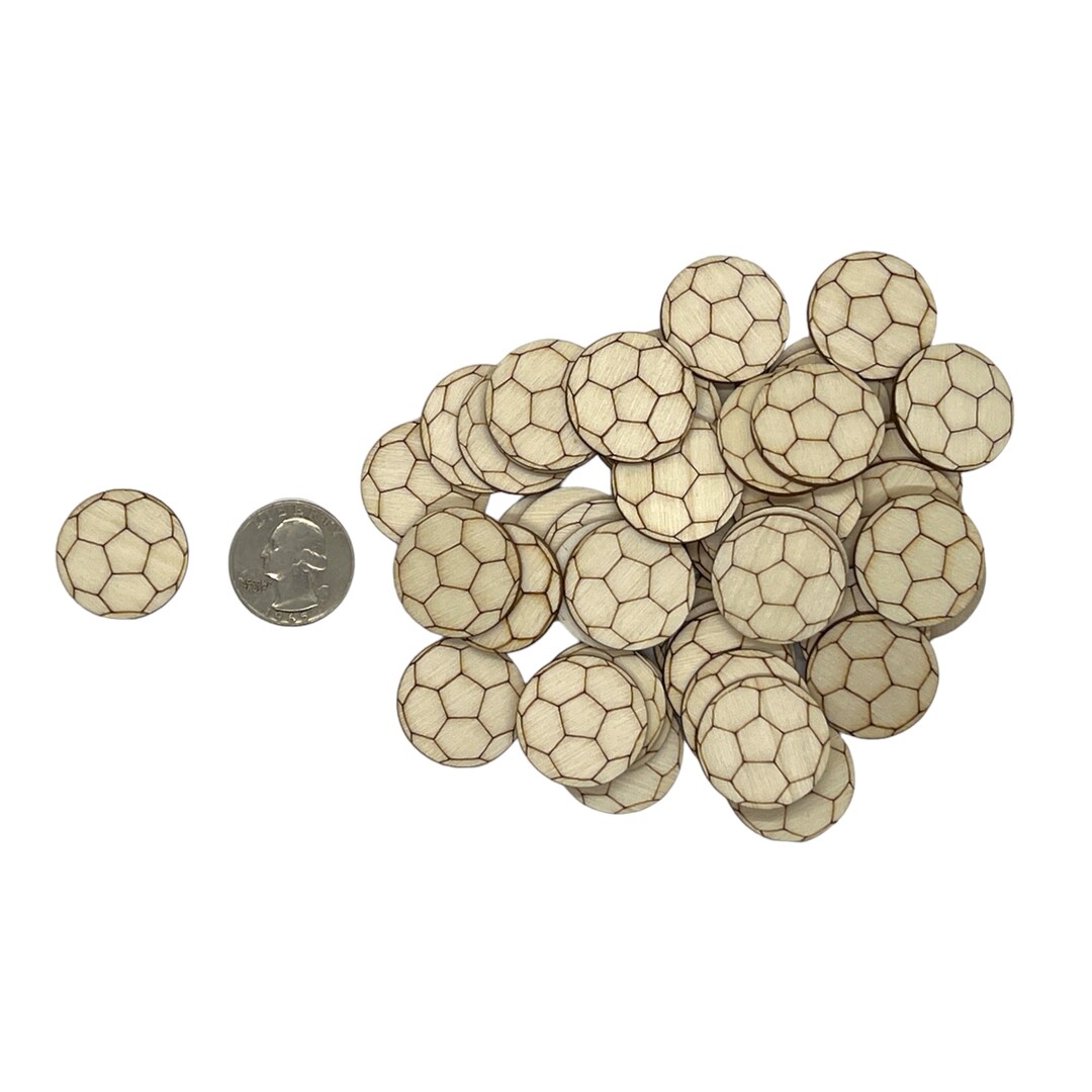 50 Qty 1 Inch Wood Soccer Balls, Small 1 Inch Sports Laser Cut Wooden ...