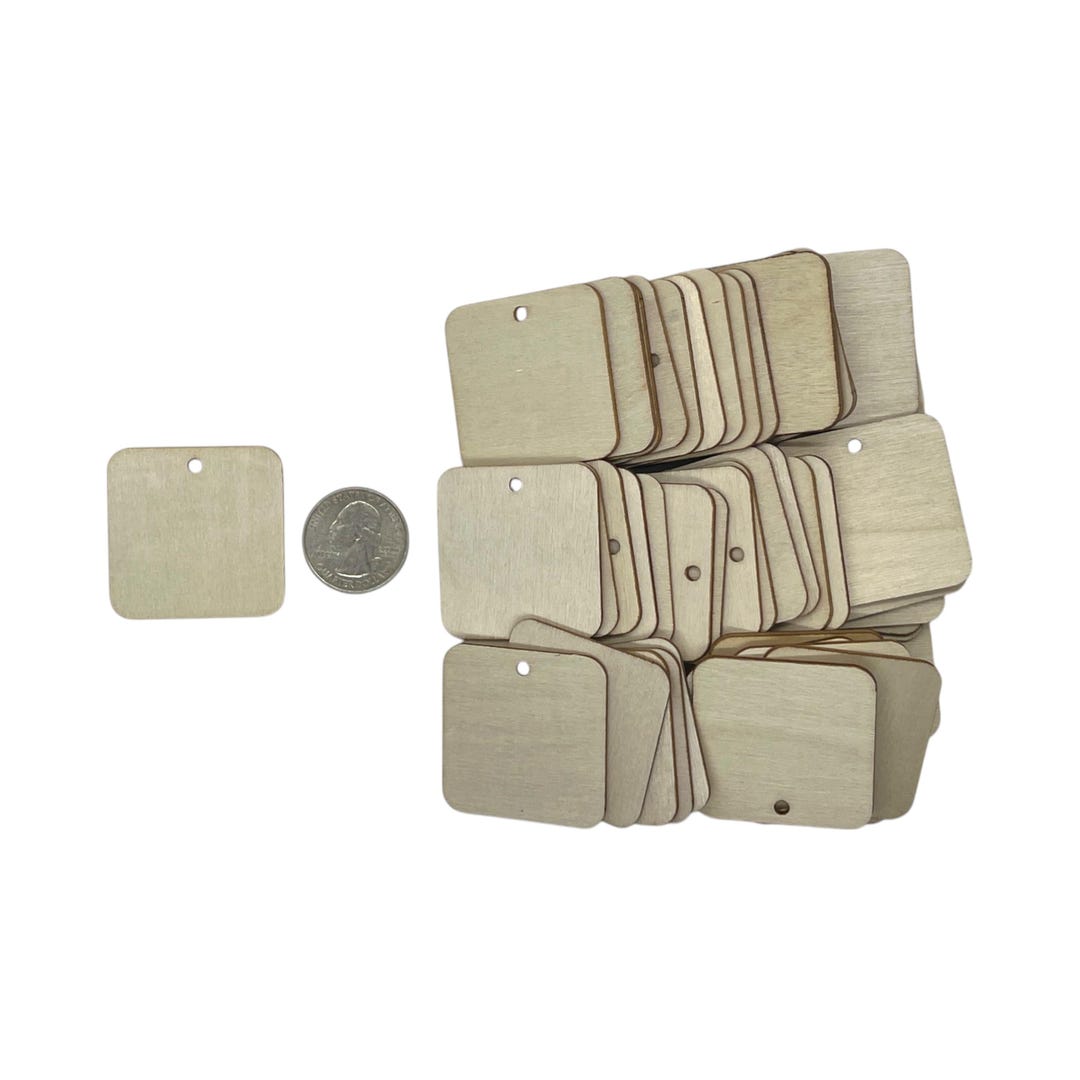 50 Pcs 1.5" Wood Tag Squares With Rounded Corners – Unfinished Birch ...