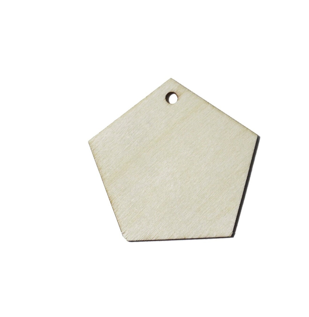 25 Qty 2 Inch PENTAGON Wooden TAG Craft, DIY Craft Supplies Two Inch ...