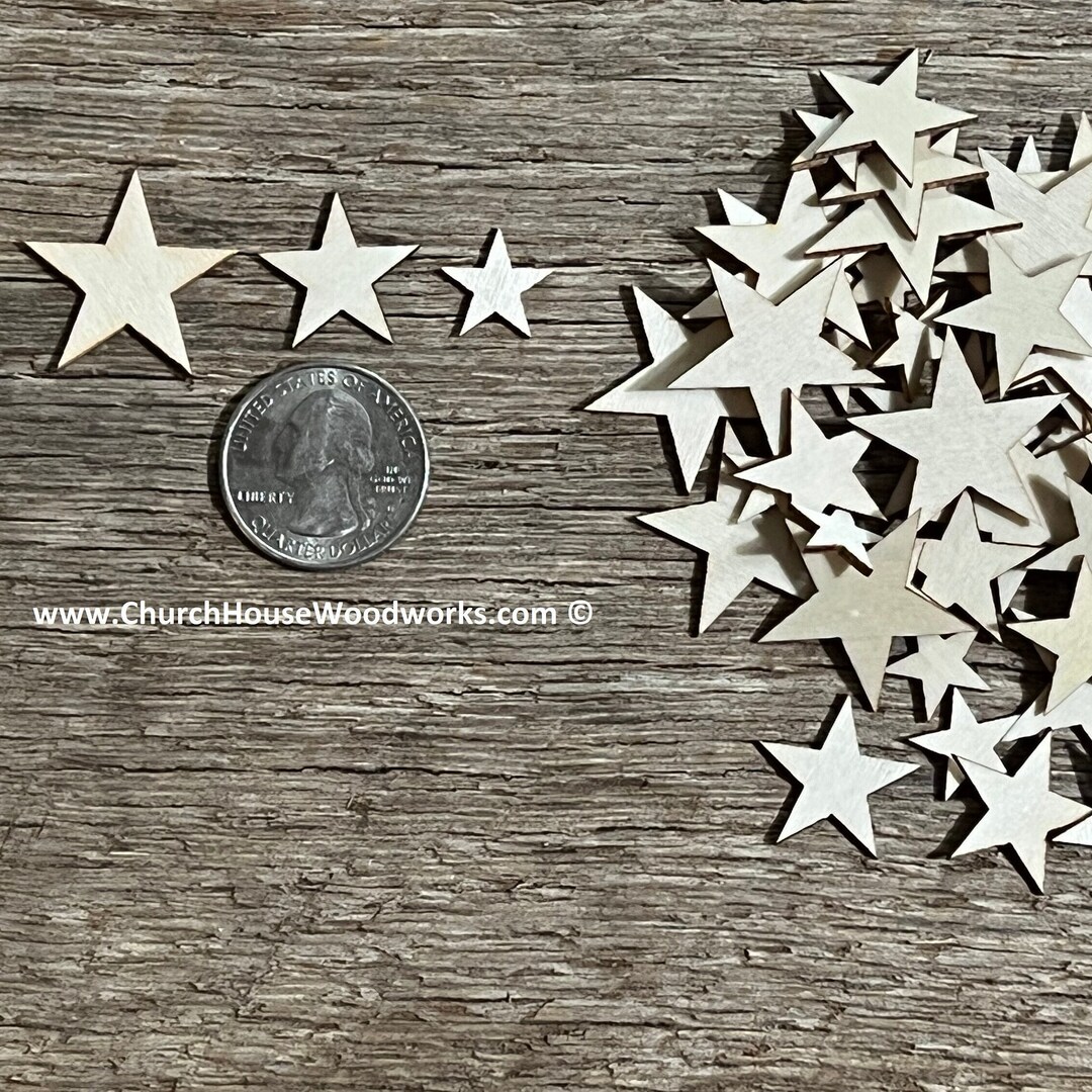 50 Pcs Small Mixed-size Wood Stars – 1/2", 3/4", 1" – Unfinished Birch ...