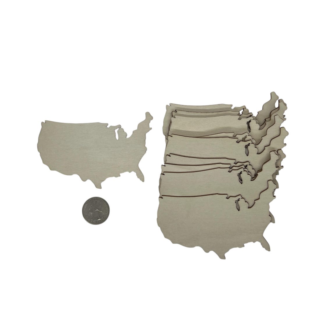 10 Pcs 4" Wood USA Map Cutouts – Unfinished Birch Blanks – DIY Craft ...