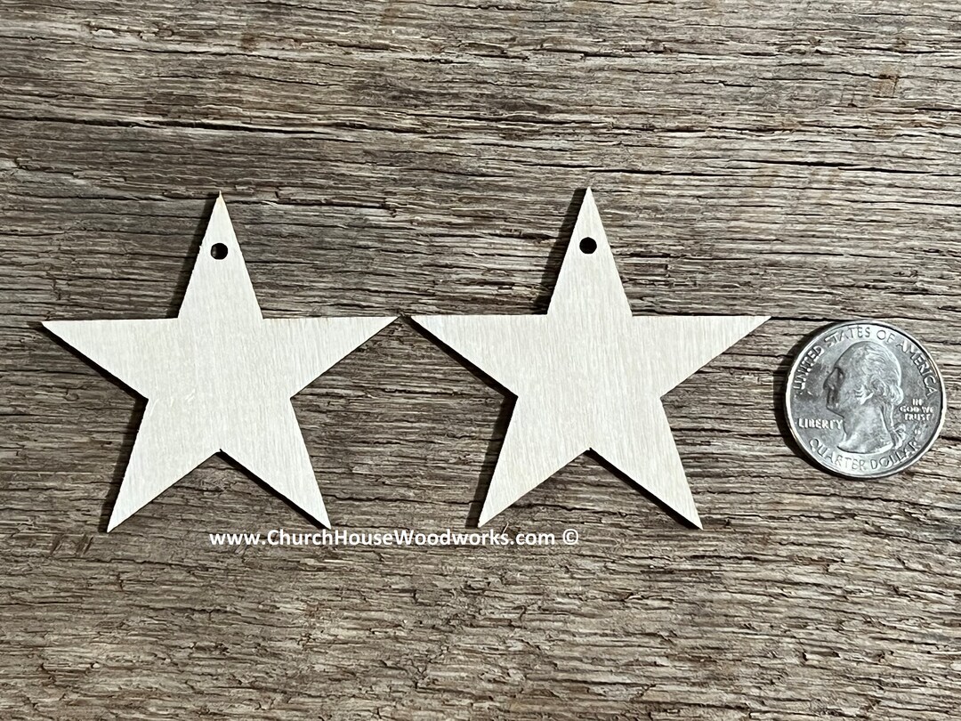25 Qty 2 Inch Five Point Star Wooden Craft Shapes, DIY Craft Supplies ...