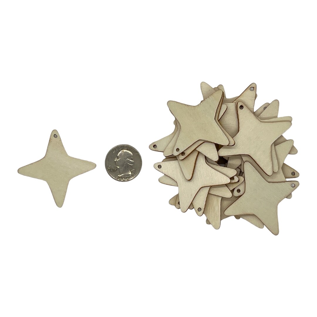 25 Qty 2 Inch Four Point Star Wooden Craft Shapes, DIY Craft Supplies ...