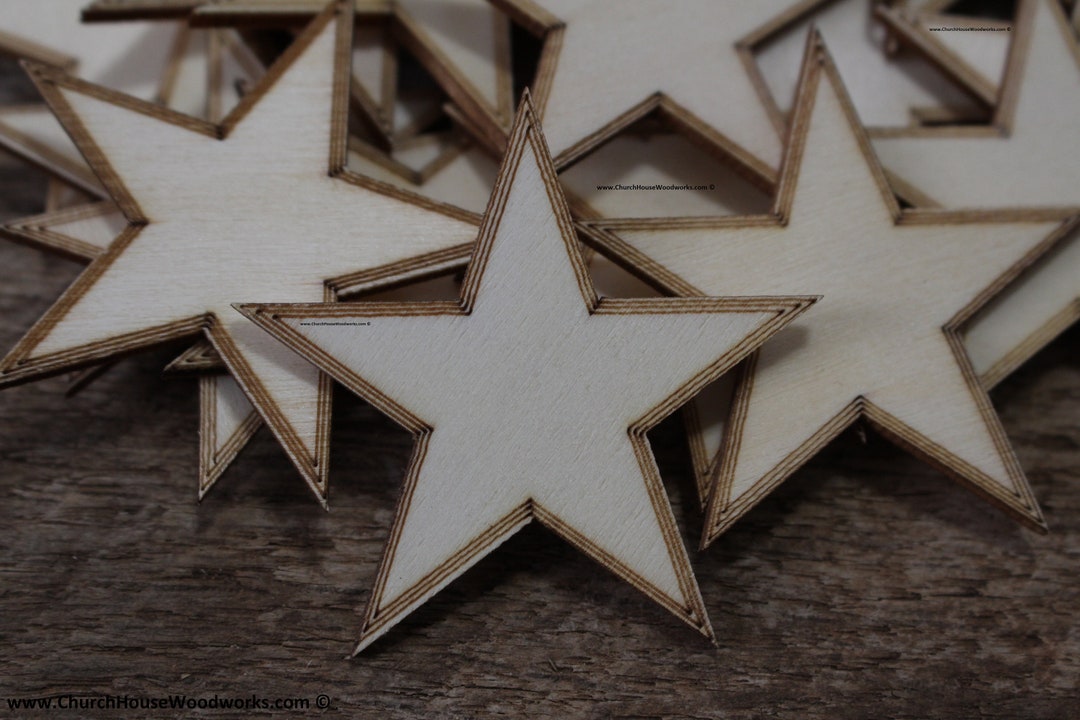 50 Pcs 2" Star Wood Cutouts With Border – Unfinished Birch Veneer ...