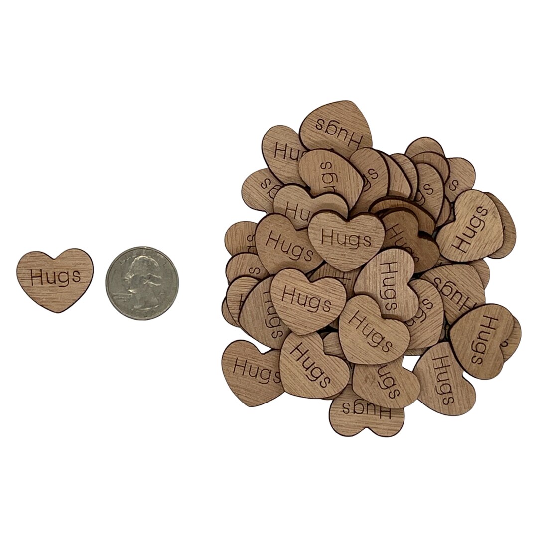 100 Pcs 1" Hugs Heart Wood Cutouts – Unfinished Dark Veneer Blanks ...