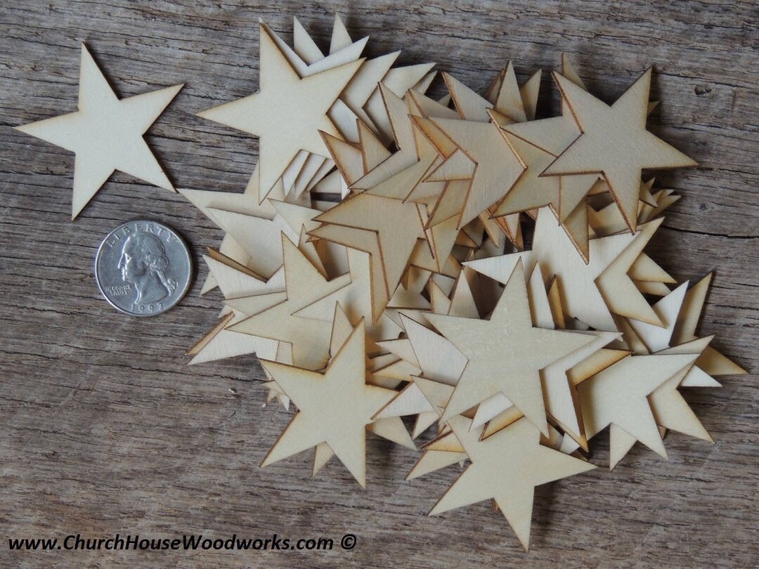 50 Qty 1-3/4 Inch Laser Cut Wood Stars, Wood Confetti Rustic Decor 1.75 ...