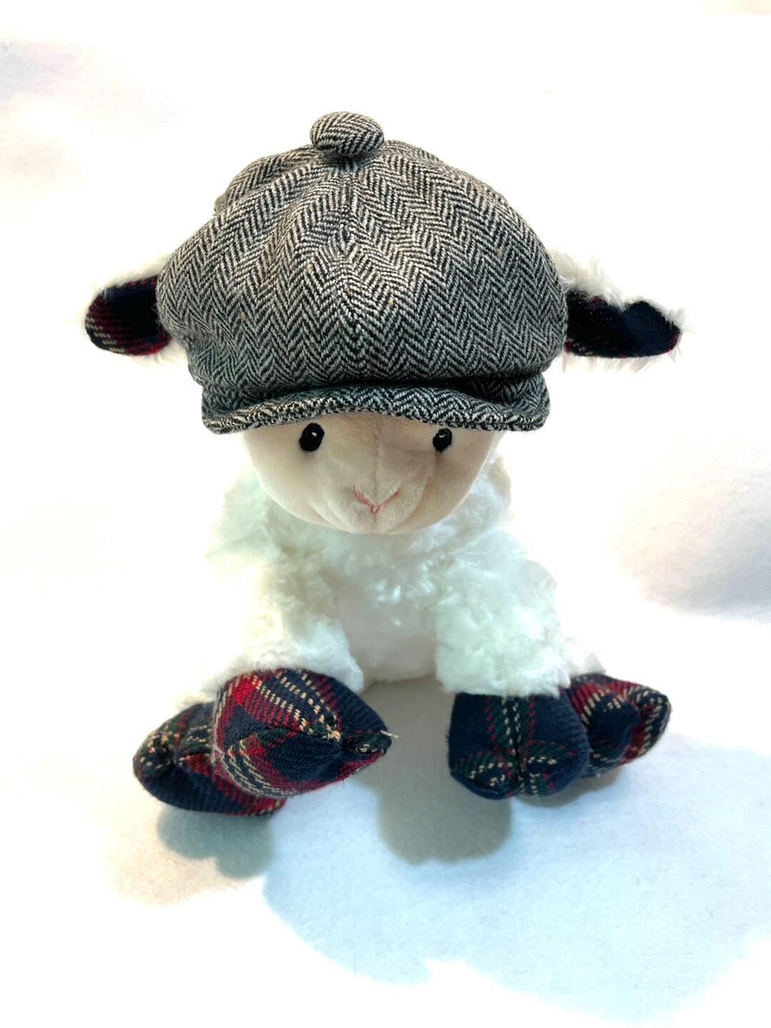 Small Dog Cat Baker Boy Cap With Ear Holes Gray Herringbone Tweed Peaky ...