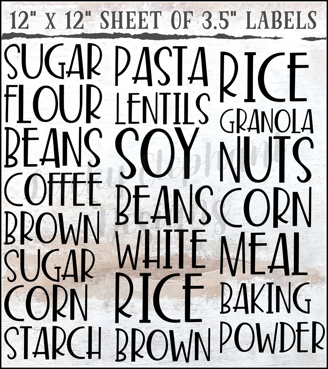 12x12 Sheet of Labels - Kitchen Labels - Pantry Labels - Organizational ...