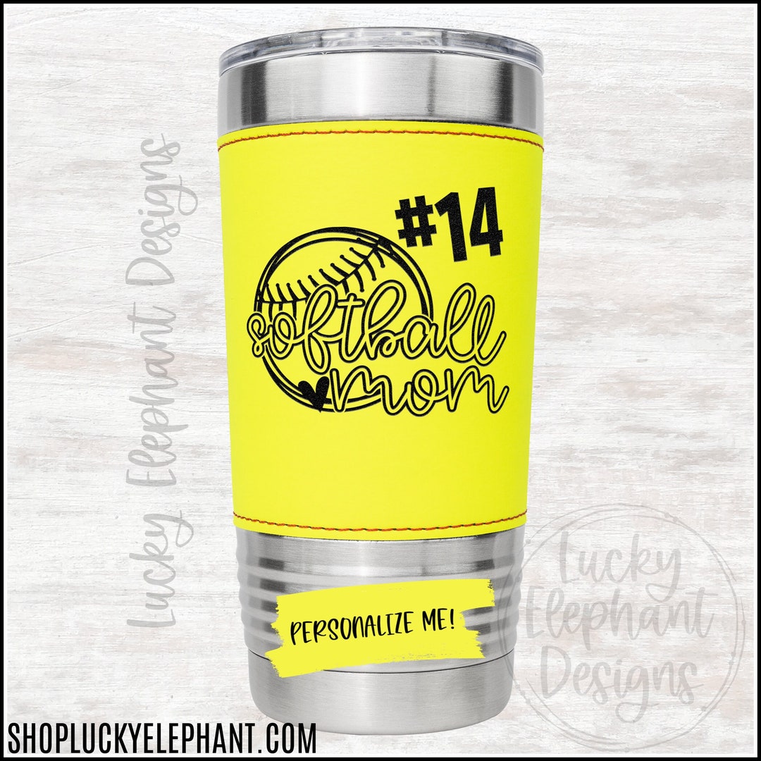 20oz Personalized Softball Leather Drink Tumbler - Softball Mom Cup ...