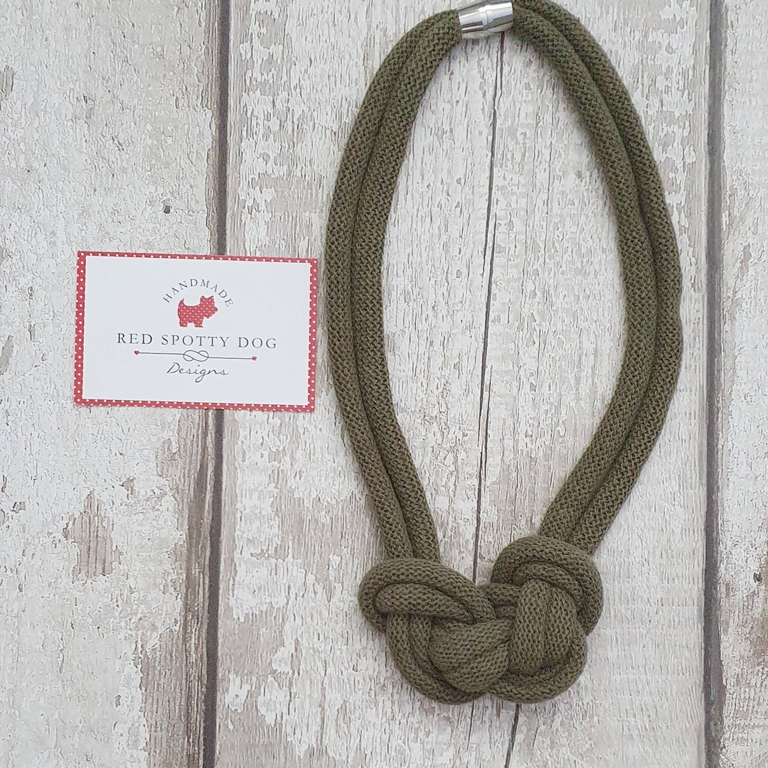 Collier en corde nouée vert kaki cordon en coton recyclé - Etsy France