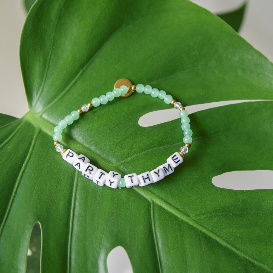 Plants & Puns Series: party Thyme Stretchy Bead Bracelet customizable ...