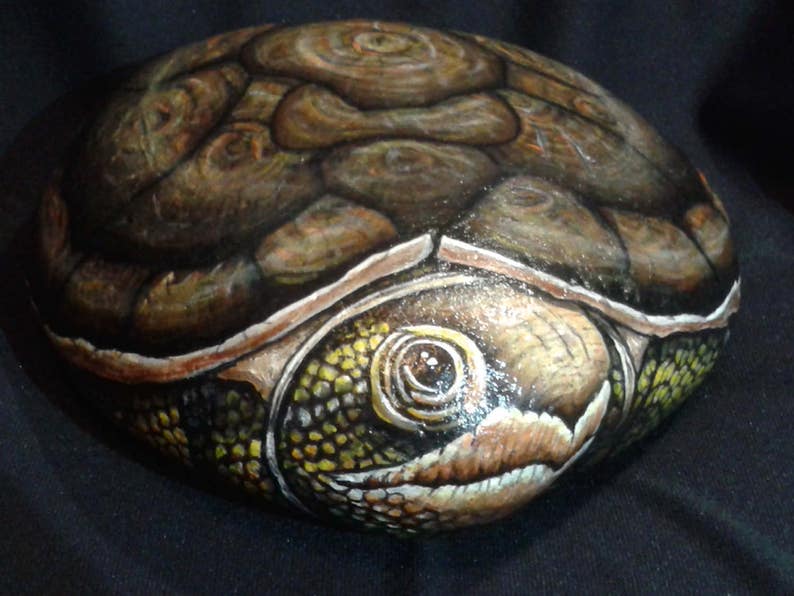 Hand Painted Turtle Stones statue/Yard art/Painted | Etsy