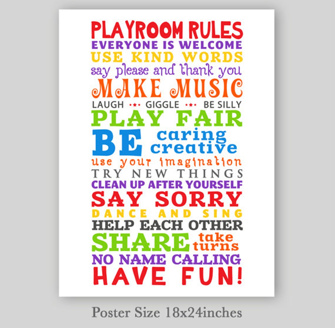 Printable Playroom Rules for Home or School and Kindergarten - Poster ...