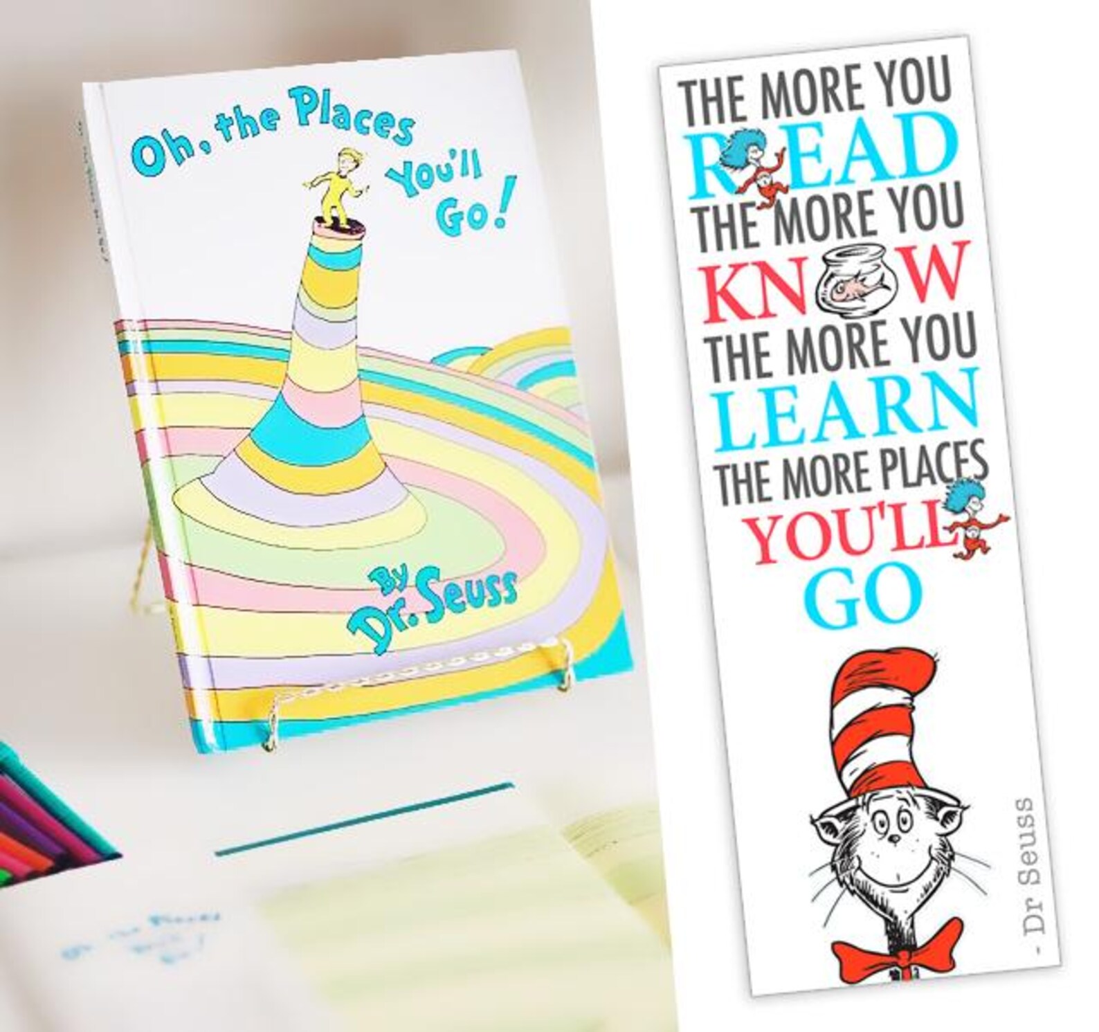 Printable Dr Seuss Bookmark - Cat in the Hat Nursery Quote - the More ...