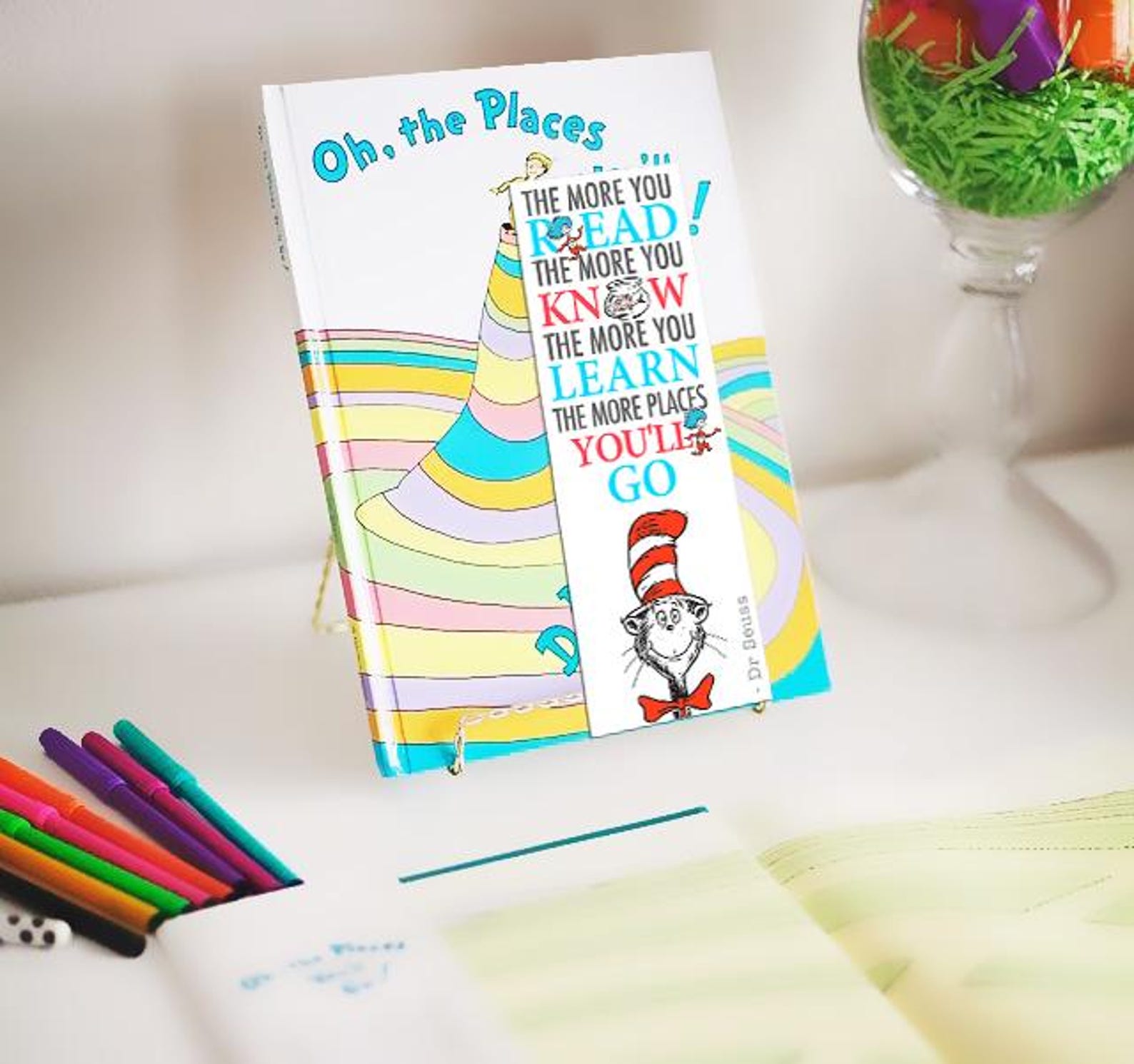 Printable Dr Seuss Bookmark - Cat in the Hat Nursery Quote - the More ...