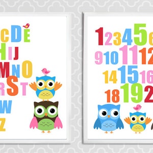 Owl Alphabet and Numbers - Printable Nursery Wall Art - Baby Girl and ...