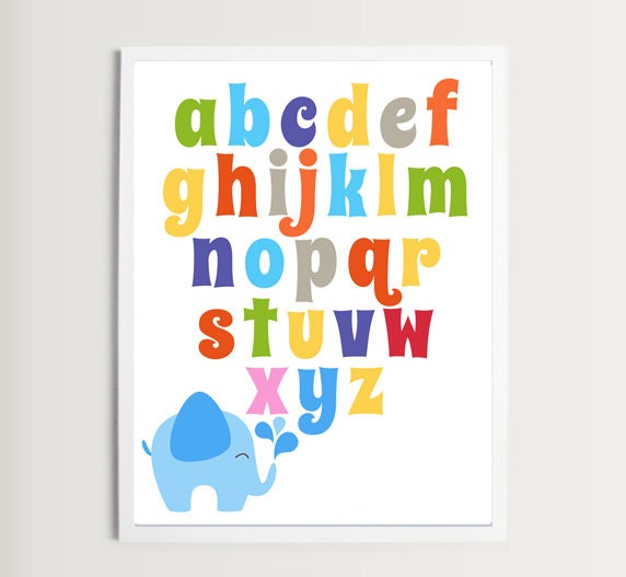 Elephant Alphabet and Numbers Printable Nursery Wall Art | Etsy