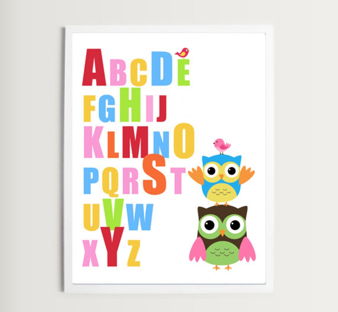 Owl Alphabet and Numbers - Printable Nursery Wall Art - Baby Girl and ...