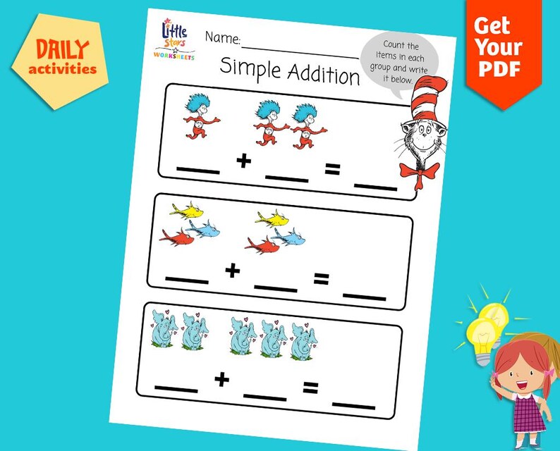 Homeschooling Addition Dr Seuss Printable Worksheet for Toddler Daily ...