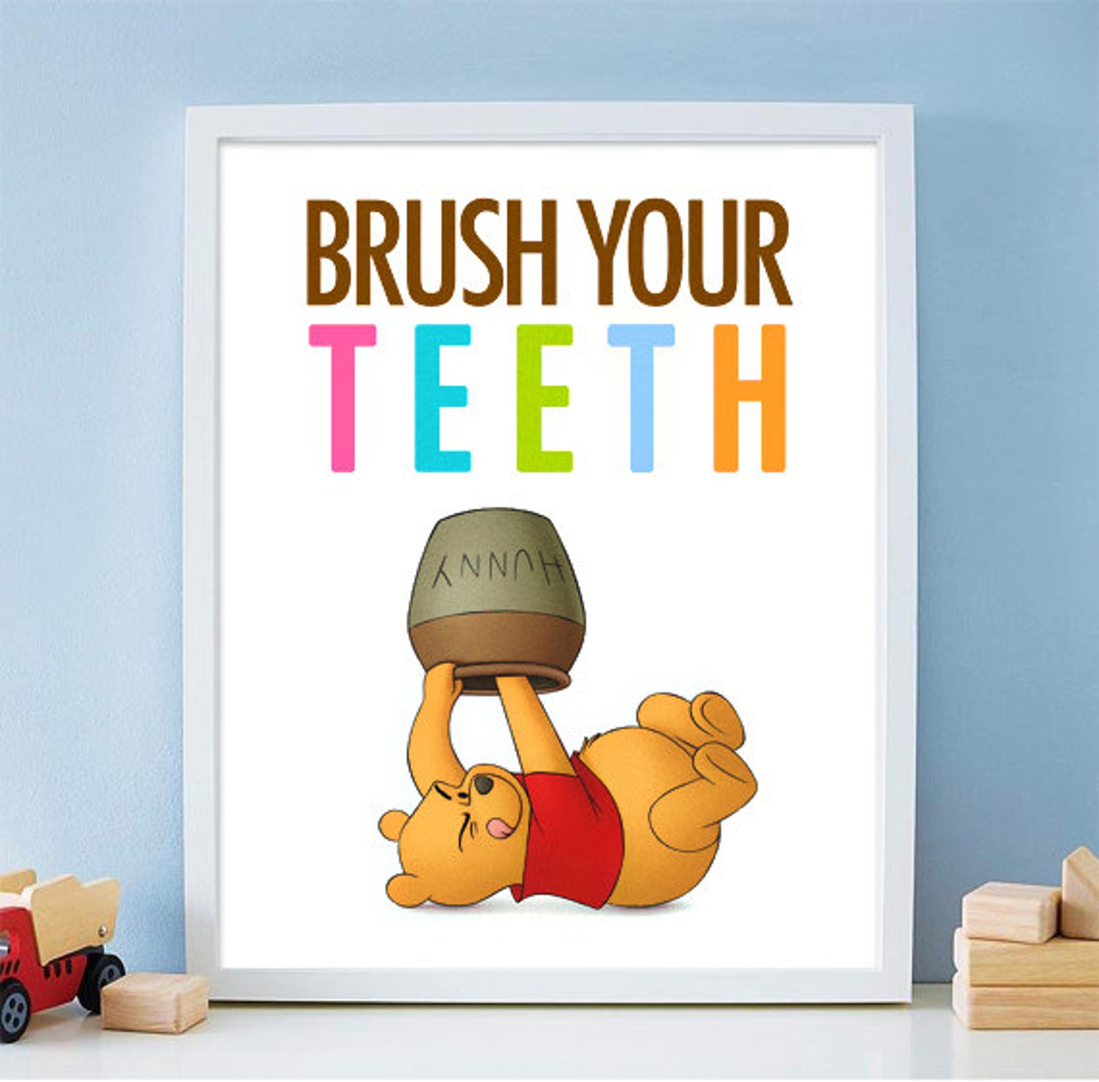 Printable Bathroom Wall Art - Winnie Pooh - Brush Your Teeth - Size ...