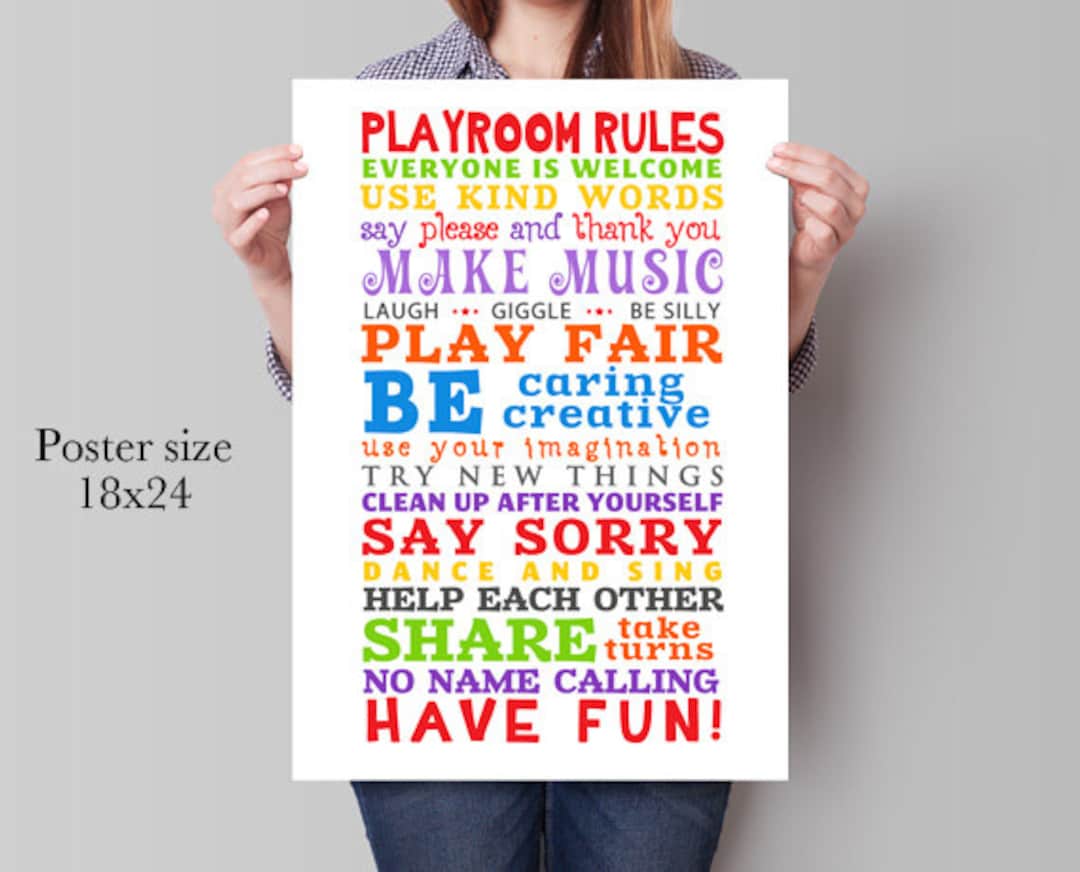 Printable Playroom Rules for Home or School and Kindergarten - Poster ...