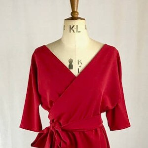Baylis & Knight Red Wrap 3/4 Sleeve Bat Wing Dress With Flared Skirt - Etsy