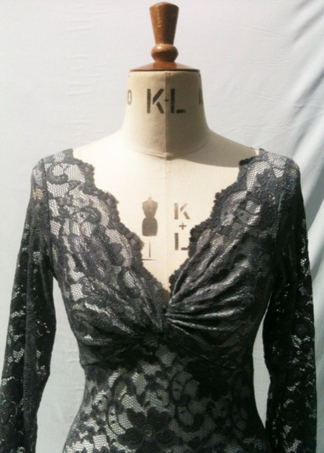 Baylis & Knight Grey Ivory LACE Long Sleeve POLLY Twist Pencil Wiggle ...