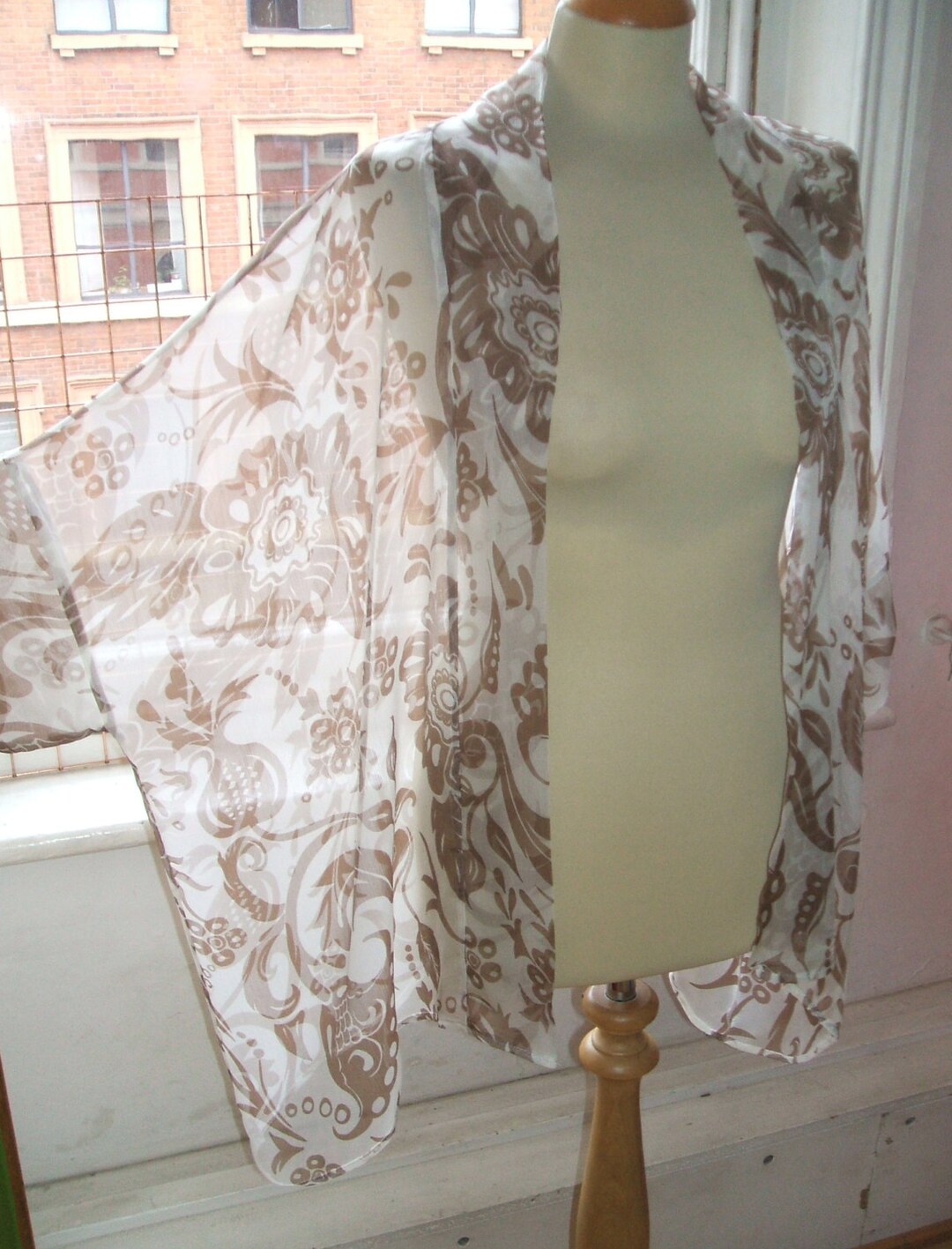 Baylis & Knight Beige Cream SILK Mid Length KIMONO Jacket Oversize Boho ...