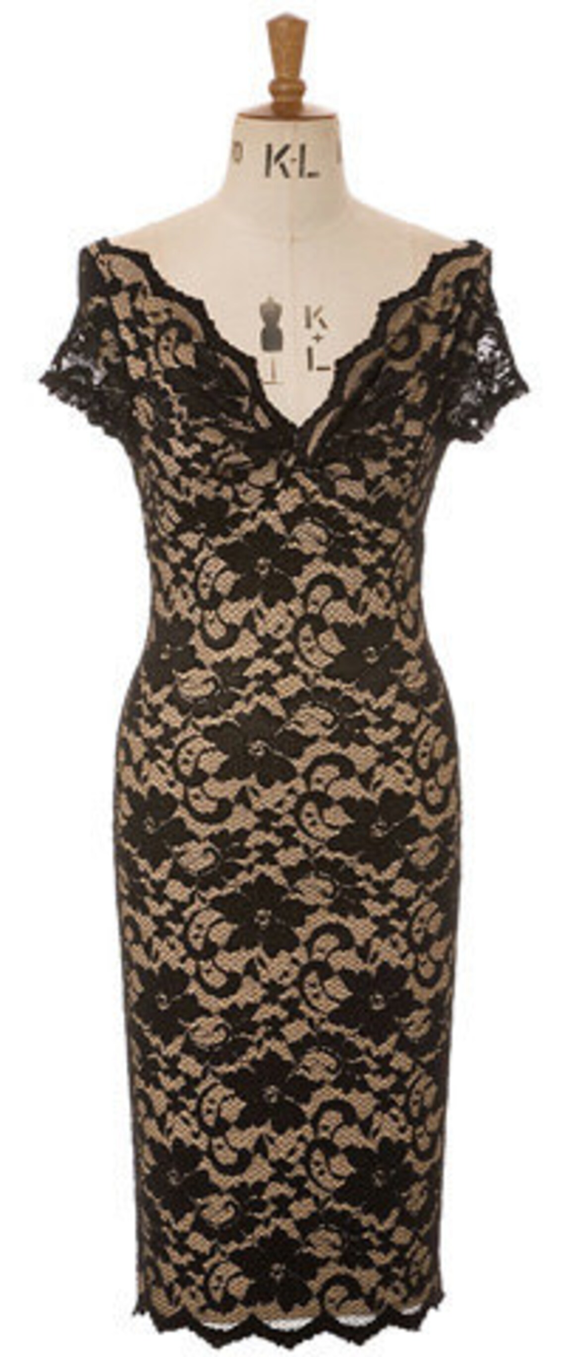 Baylis & Knight Black Nude LACE POLLY Twist Pencil Wiggle - Etsy