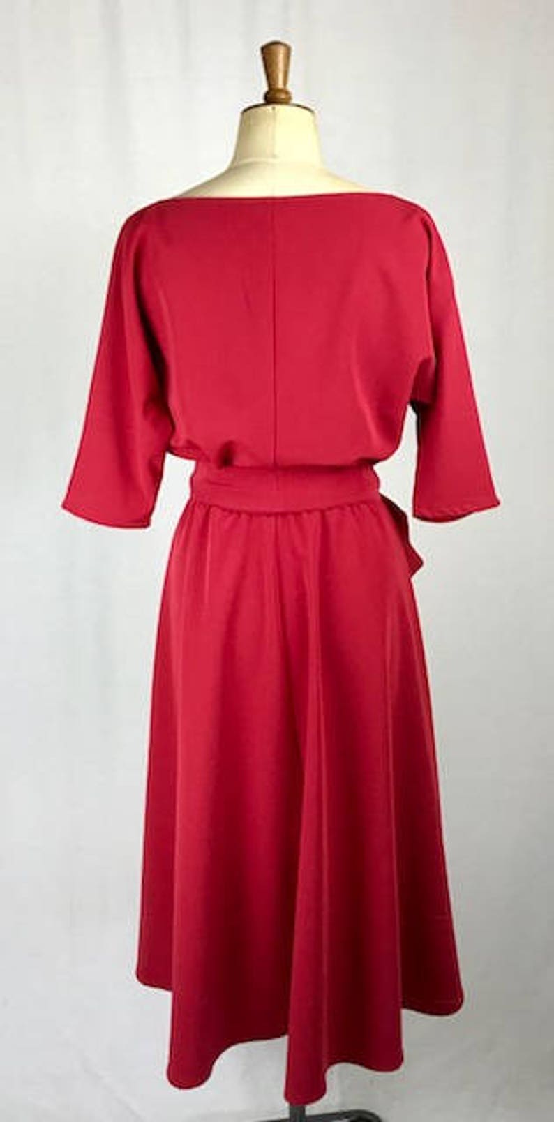 Baylis & Knight Red Wrap 3/4 Sleeve Bat Wing Dress With Flared - Etsy
