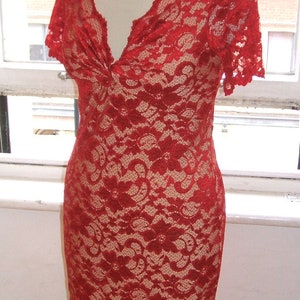 Baylis & Knight Red Nude LACE POLLY Twist Pencil Wiggle Dress - Etsy UK