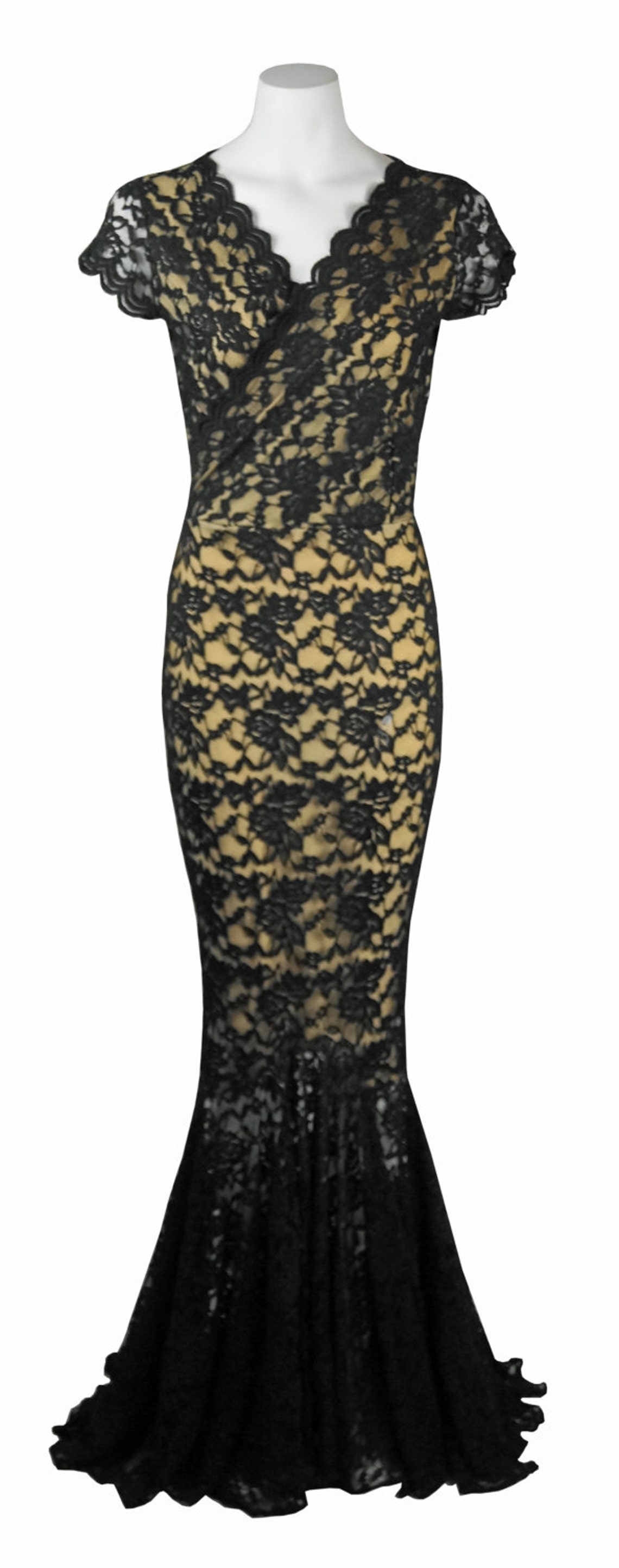 Baylis & Knight Black Nude Lace Wrap Fishtail Train Wedding - Etsy