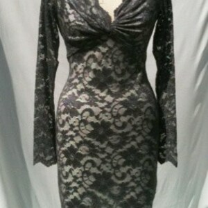 Baylis & Knight Grey Ivory LACE Long Sleeve POLLY Twist Pencil Wiggle ...