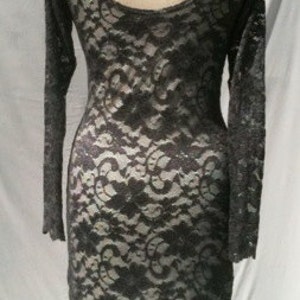 Baylis & Knight Grey Ivory LACE Long Sleeve POLLY Twist Pencil Wiggle ...